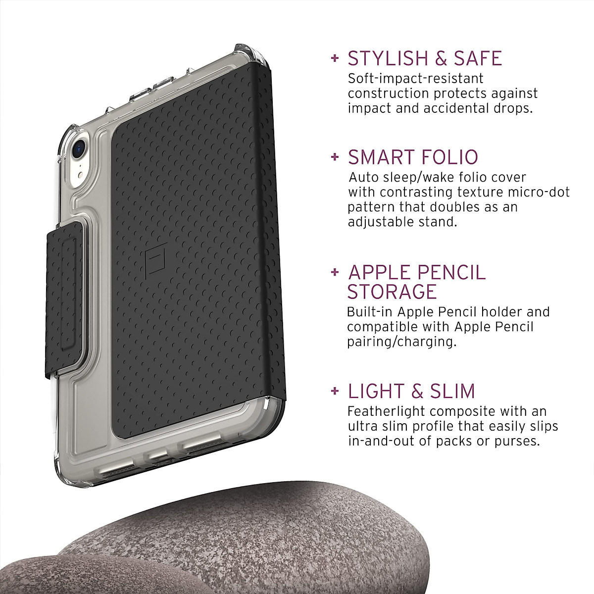 [U] by UAG Designed for iPad Mini Case (6th Gen, 2021) [8.3-inch Screen] Lucent Lightweight Ultra-Slim Shockproof Smart Folio Protective Cover with Auto/Sleep Wake & Pencil Holder, Black