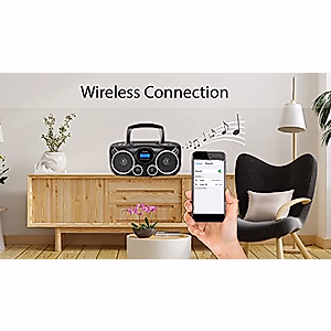 RIPTUNES Portable CD Player Bluetooth Stereo Sound System Digital AM FM Radio, MP3 CD Boombox USB SD PALYBACK with Enhanced Bass, Aux in, Headphone Jack, CD-R/CD-RW Compatible LCD CLOCK Display, Black