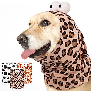 SAWMONG Dog Calming Hoodie,No Shake Ear Wraps for Anxiety Relief,Ear Head Covers for Noise Fireworks Dog Ear Muffs,Leopard,S