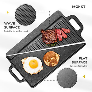 Cast Iron Griddle Plate 13 x 8 inch | Reversible Cast Iron Grill/Griddle Pan | Double Sided Stove Top Griddle On Single Burner | Pre-Seasoned Small Cast Iron Griddle 1 Piece
