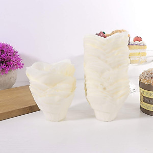 Cabilock 100pcs Mini Paper Baking Cups Lotus Shape Grease Proof Cupcake Liners For Cake Balls Muffins Cupcakes Candies (White)