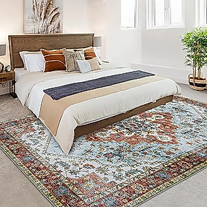 RUGSREAL Washable Rugs 8x10 Living Room Rug Large Rug Boho Carpet Oriental Distressed Rugs Bohemian Carpet Non-Slip Area Rugs for Dining Room Farmhouse Bedroom Office Home Decor