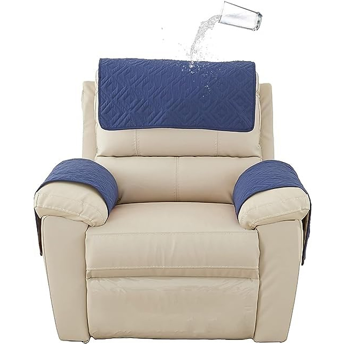 Nonslip Waterproof Armchair Cover for Recliner Leather Sofa Couch Protector - Navy Blue, 1 Seater
