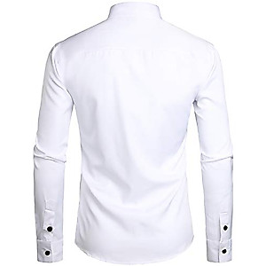 ZEROYAA Mens Hipster Solid Slim Fit Long Sleeve Mandarin Collar Dress Shirts ZLCL08 White Black Medium