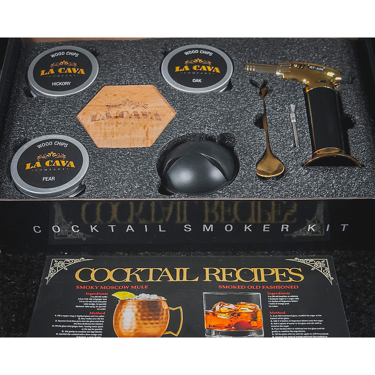 Cocktail Smoker Kit with Torch – 6 Flavors Wood Chips – Sphere Ice Mold, Bourbon, Whiskey Infuser Kit, Old Fashioned Drink Birthday Bourbon Whiskey Gifts for Men, Dad, Husband (Without Butane)