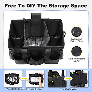 Housolution Rolling Cleaning Caddy Bag with Detachable Trolley, Professional Portable Large Cleaning Bag with Wheels, Wearable Cleaning Supply Bag with Handle on Wheels for Housekeepers