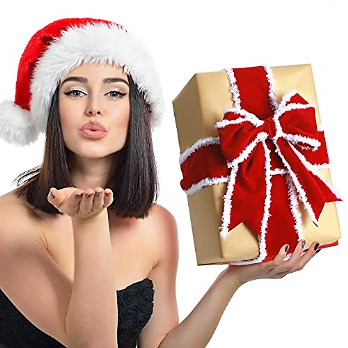 2 Rolls Christmas Velvet Decorative Ribbons Rolls Craft DIY Ribbon Fabric Cloth Ribbon Wire Edge Ribbons for Craft Christmas Holiday Decoration(2.5 Inch x 6 Yard,Red)