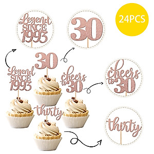 24 PCS Legend Since 1993 Cupcake Toppers Glitter Thirty Cheers to 30 Happy 30th Birthday Cupcake Picks for 30th Birthday Wedding Anniversary Party Cake Decorations Supplies Rose Gold