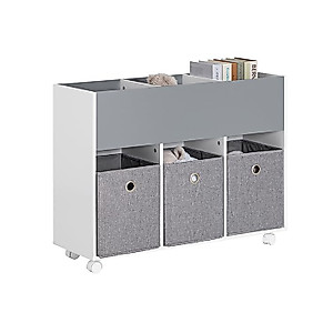 Haotian Kids Toy Storage Organizer Cart, Bookshelf with 3 Baskets & Wheels Children Toddlers Bookcase Playroom Nursery, Grey, KMB61-HG