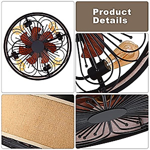 HUOGME 20" Caged Ceiling Fan with Light : Low Profile Fabric Farmhouse Remote Control Flush Mount Enclosed Ceiling Fan with Light for Bedroom Living Room Kitchen Indoor (Ginger)