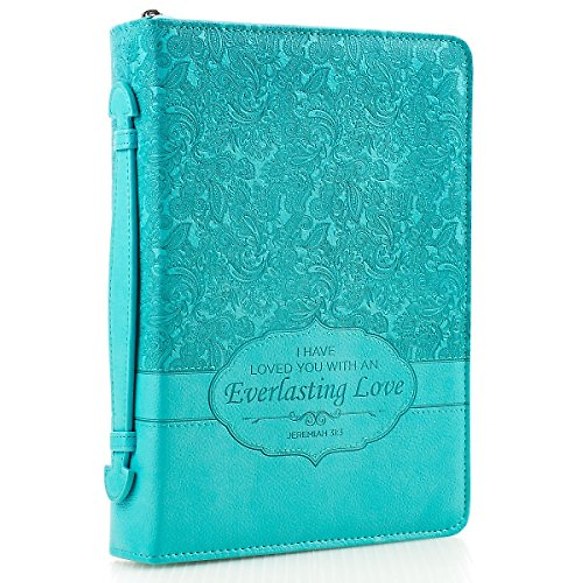 Christian Art Gifts Women's Fashion Bible Cover Everlasting Love Jeremiah 31:3, Turquoise Paisley Faux Leather, Medium