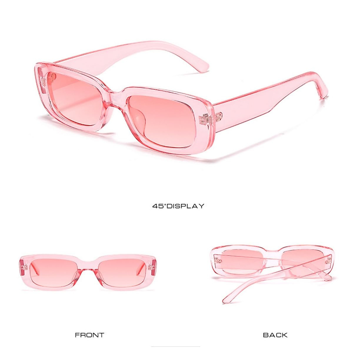IKANOO Retro Rectangle Sunglasses for Women Men Small Square Frame Trendy Y2K 90’s Black Sunglasses (Pink)