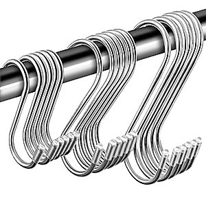 18 Pack S Shaped Hooks, Heavy Duty Stainless Steel S Hooks, Hangers Hanging Hooks for Hanging Pots and Pans,Towels,Clothes,Plants in Home Kitchen Bathroom Bedroom Garden, (2.8",3.5",4.3",Each 6 Pack)