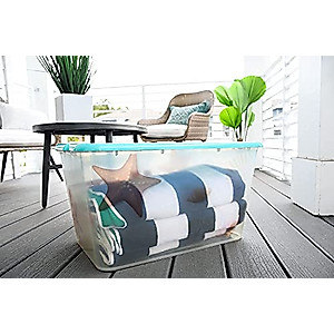 SIMPLYKLEEN 14.5-gal. Reusable Stacking Plastic Storage Containers with Lids, Seaside Beach (Pack of 4) Made in the USA