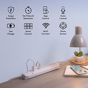 Geeni Surge 6-Outlet Smart Extension Cord, Surge Protector and Cord Extender, Works with Alexa, Google Assistant, Requires 2.4 GHz WiFi, 3 Feet