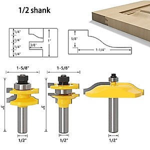 APLUS 3Pcs Ogee Rail & Ogee Raised Panel Router Bit Set [ 1/2-Inch Shank ], Wood Milling Cutter Woodworking Tool