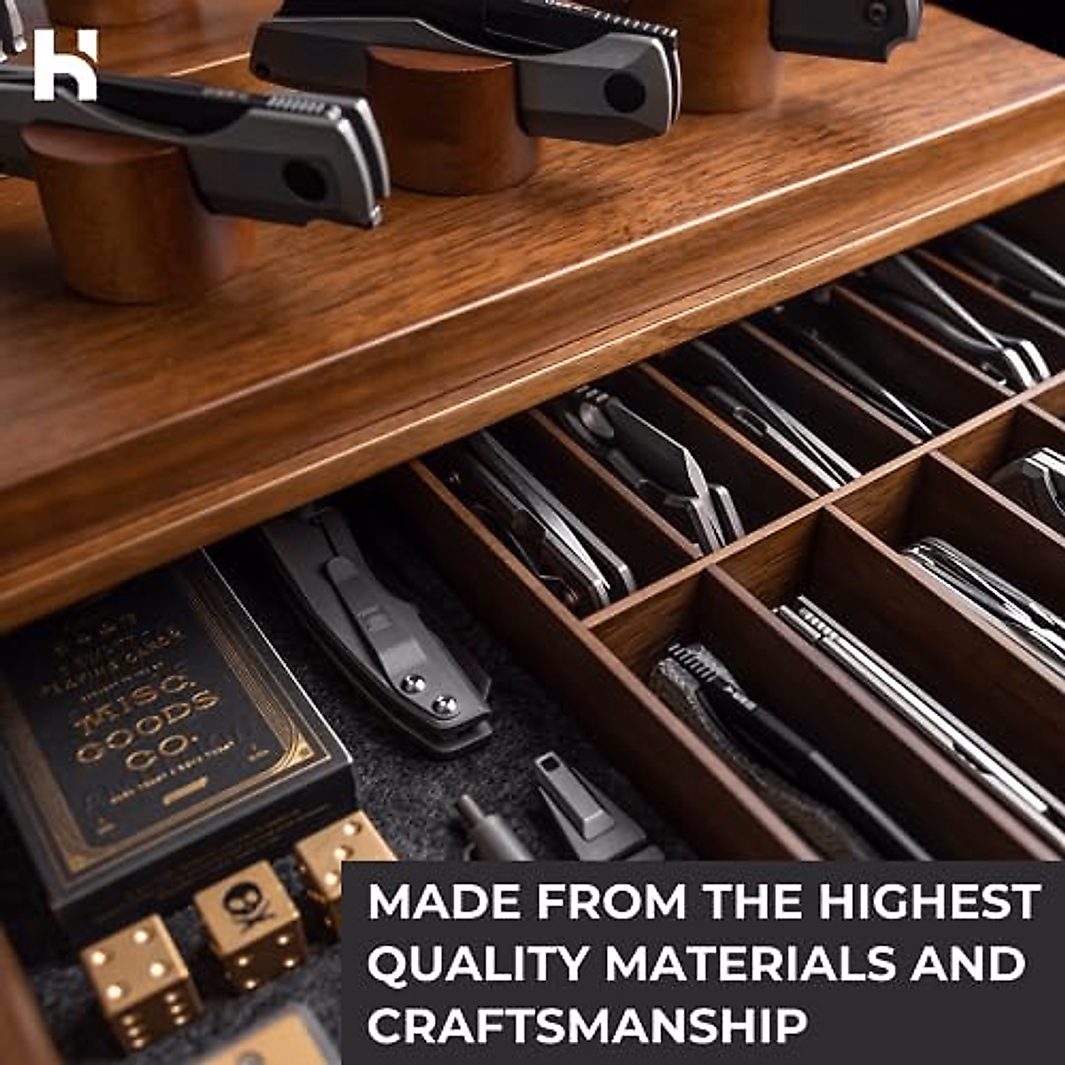 Pocket Knife Display Case – Pocket Knife Case – Knife Cases For Collections – Two-Tier Knife Holder And Knife Display Stand – Pocket Knife Storage Knife Collection Storage Box – The Armory – Walnut