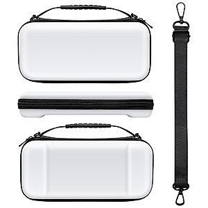 All in 1 Accessories Kits for Switch OLED 2021 Model：Case & Screen Protector, Hand Grips & Racing Wheels for Joy con, Controller Charger Dock, Carrying Case & More -White