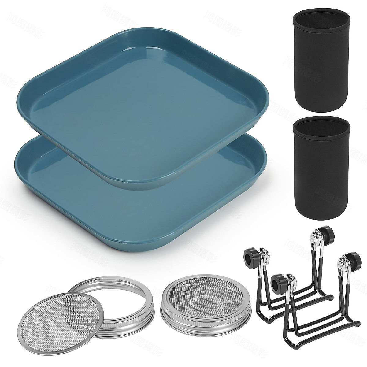 Anrialfu Sprouting Jar Growing Kit, Seed Sprouting Wide Mouth Mason Jars Kit with 2 Stainless Screen Lids, Tray, Stand, Blackout Sleeves, Broccoli Sprouts Growing Kit for Growing Bean Sprouts (NO JAR)