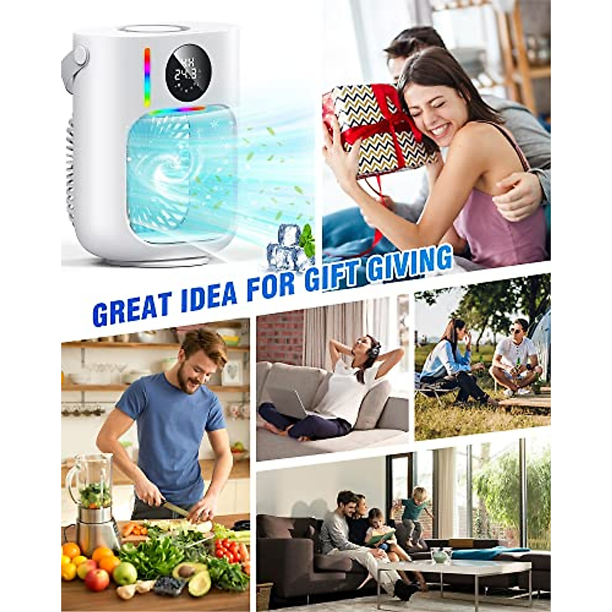 Portable Air Conditioners Fan, Skarif 900ml Evaporative Mini Air Conditioner with 7 Colors Light,3 Speeds Personal Air Conditioner,Personal Air Cooler with Humidifier for Room Bedroom Office (White)