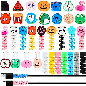 Flutesan 60 Pcs Cable Protectors Cute Charging Animal Bite Cord Protector USB Cord Charger Phone Charger Accessories for All Cellphone Data Lines, Various Styles
