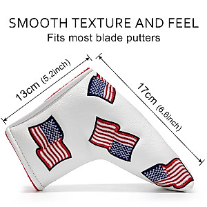 US Flag Putter Cover Golf Blade Putter Headcover Head Cover - Premium Leather Golf Putter Head Cover Magnetic- White Golf Accessories for Men Golfer