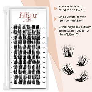 Lash Clusters DIY Eyelash Extensions 72 Pcs D Curl 8-16mm Cluster Eyelash Extensions Thin Stem Cluster Lashes Individual Lashes Cluster Lashes Wisps Reusable for Self-application (H-02 D Curl 8-16mm)