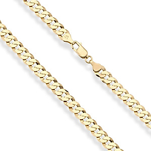 Miabella Solid 18K Gold Over Sterling Silver Italian 7mm Diamond-Cut Cuban Link Curb Chain Necklace for Men Women (Length 24 Inches)