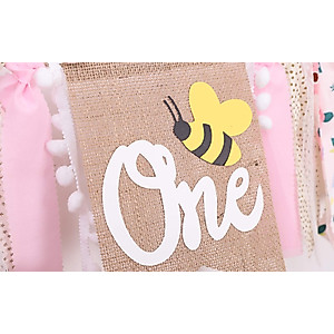 1st Happy Birthday Banner - Highchair Banner Tassels for Girl&Boy Birthday Party Decoration,Baby Birthday Photo Props Party Supplies(Bee)