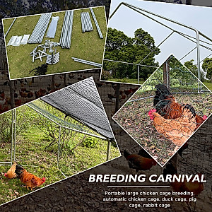 Large Metal Chicken Coop Walk-in Poultry Cage Chicken Run Pen Dog Kennel Duck House with Waterproof and Anti-Ultraviolet Cover for Outdoor Farm Use(9.8' L x 13.1' W x 6.4' H)