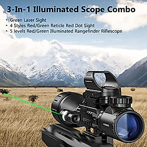 MidTen 4-16x50 AO Tactical Rifle Scope Dual Illuminated Optics & Illuminated Reflex Sight 4 Holographic Reticle Red/Green Dot Sight & Laser Sight