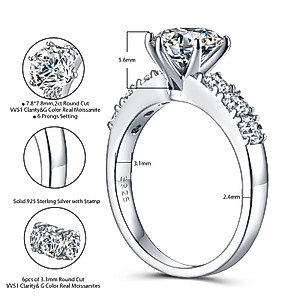 Atylyk Total 3.2cttw Center 2CT Moissanite Engagement Ring Wedding Promise Gold-plating Sterling Silver Rings for Women,Size 6.5