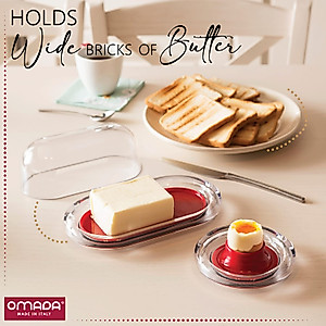 Omada Acrylic Covered Butter Dish: Large Clear and White Butter Keeper and Cream Cheese Container – Dishwasher Safe European Butter Dish with Lid – 3” Wide Butter Holder for Counter