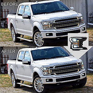 VLAND Headlights Assembly Fit for Ford F150 2018-2020, XL, XLT, Platinum, Lariat, Limited, SSV, King Ranch, Full LED Headlamp with DRL, Sequential Turn Signal, Plug-and-play, Black