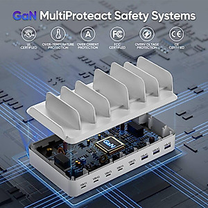 280W Charging Station for Multiple Devices, 8 Port USB C Charging Station Fast Charge for MacBook iPhone 15 Phone iPad Tablets (6 Mixed Short Cables Included) White