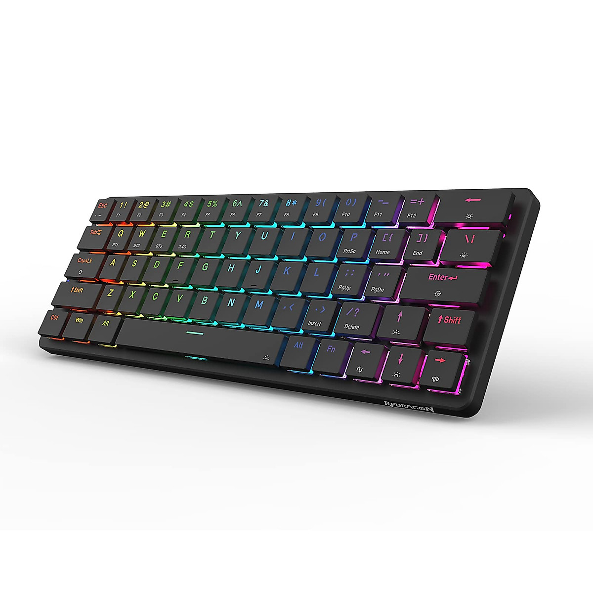 Redragon K624 Pro Mechanical Gaming Keyboard RGB LED Backlit 63 Key Wired/Wireless 2.4G and Bluetooth Low Profile with Anti-Dust Blue Switches (Black)
