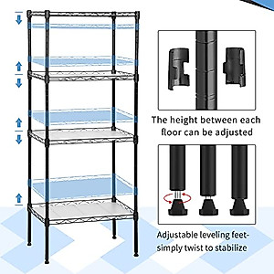 YYkokocat 4-Tier Wire Shelving Unit 44" H x 18L x 12D Metal Shelves for Storage with Shelf Liners Adjustable Small Storage Rack Shelf Organizer for Closet Pantry Kitchen, 600Lb Capacity, Black