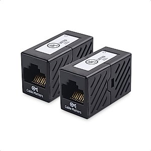 [UL Listed] Cable Matters 2-Pack 10Gbps Cat 6 Ethernet Coupler (RJ45 Coupler, Cat6 Coupler, Ethernet Extender Adapter) in Black, Compatible with Cat6A, Cat5e