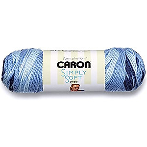 Caron Simply Soft Worsted Yarn - Saturday Blue Jeans Ombre, Acrylic, 3 Pack of 141g/5oz, 235 Yards, Knitting/Crochet