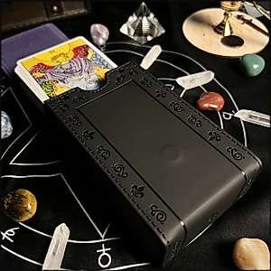Luck Lab Leather Tarot Card Case/Holder - Black - For Most Standard Size Tarot Cards (Fits Deck size with Box measuring 4.875 x 2.875 x 1.25)- Sun Design
