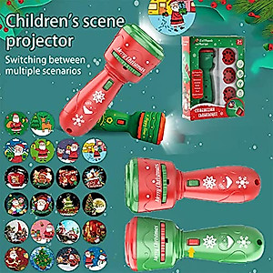Christmas Slide Projector & Lighting 2-in-1 Flashlight Torch,Slide Projector Torch Projection Light,Christmas Flashlight Projector for Kids Bedtime Toy,Kid Bedtime Cognition Device Fun Torch (Red-B)