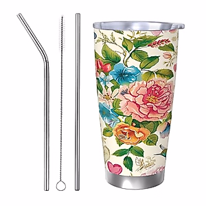 AYCZN Vintage Bird 20 OZ Tumbler Stainless Steel Travel Coffee Mug, Flower Butterfly Insulated Water Bottle with Lid and Straws Leakproof Thermal Cup