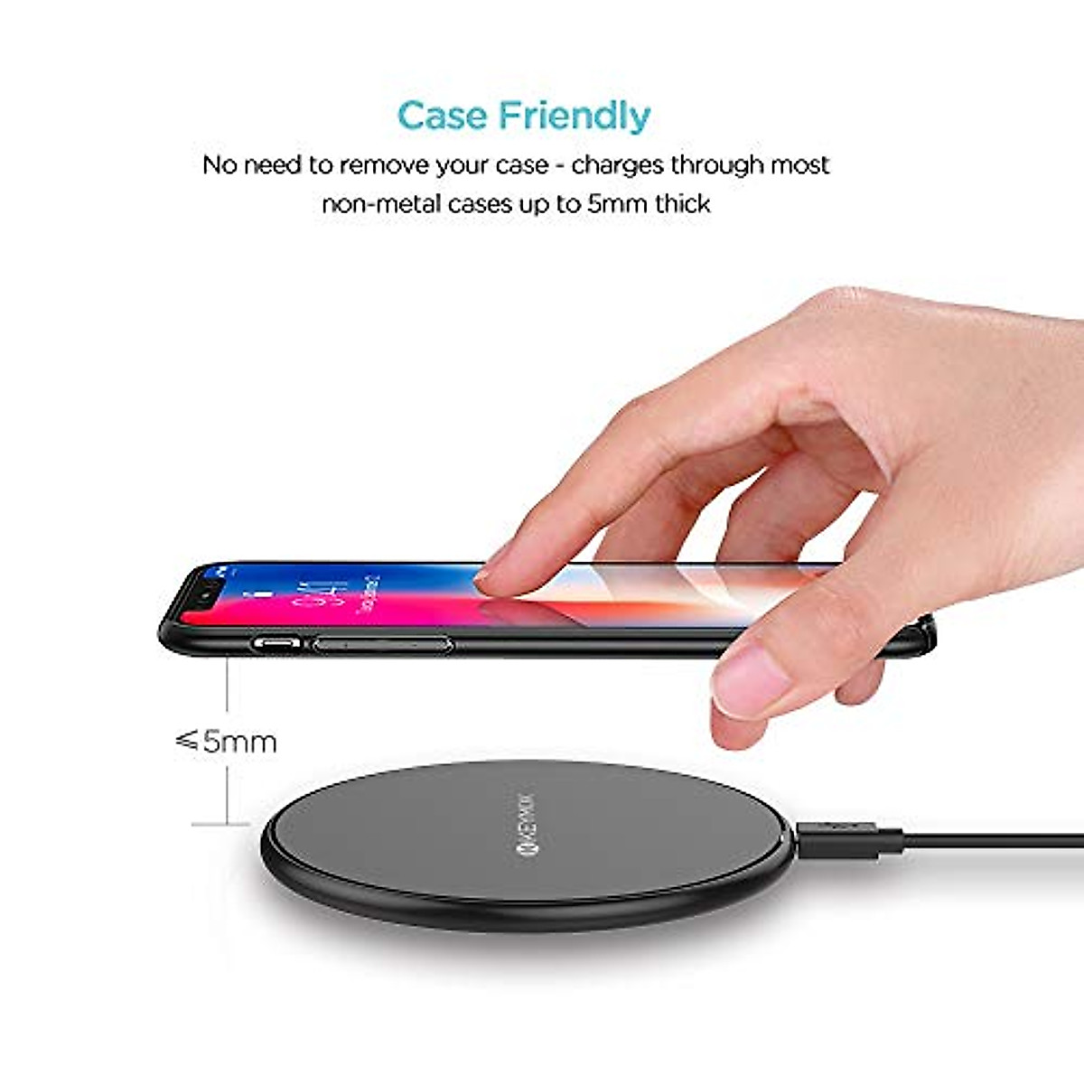 KEYMOX Qi-Certified Wireless Charger for iPhone13/ 12/12 Mini/12 Pro Max / SE, 11, 11 Pro, 11 Pro Max, XR, Xs Max, XS, X, 8, 8 Plus, 10W Fast-Charging Galaxy S20 S10 S9 S8, Note 10(No AC Adapter)