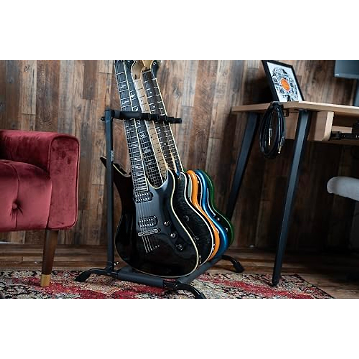 Rok-It Multi Guitar Stand Rack with Folding Design; Holds up to 5 Electric or Acoustic Guitars (RI-GTR-RACK5)