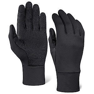 Tough Outdoors Touch Screen Running Gloves - Black Winter Glove Liners for Texting, Cycling, Exercise & Sports - Thin, Lightweight & Warm Cold Weather Thermal Gloves - Super Grippy Palm X-Large