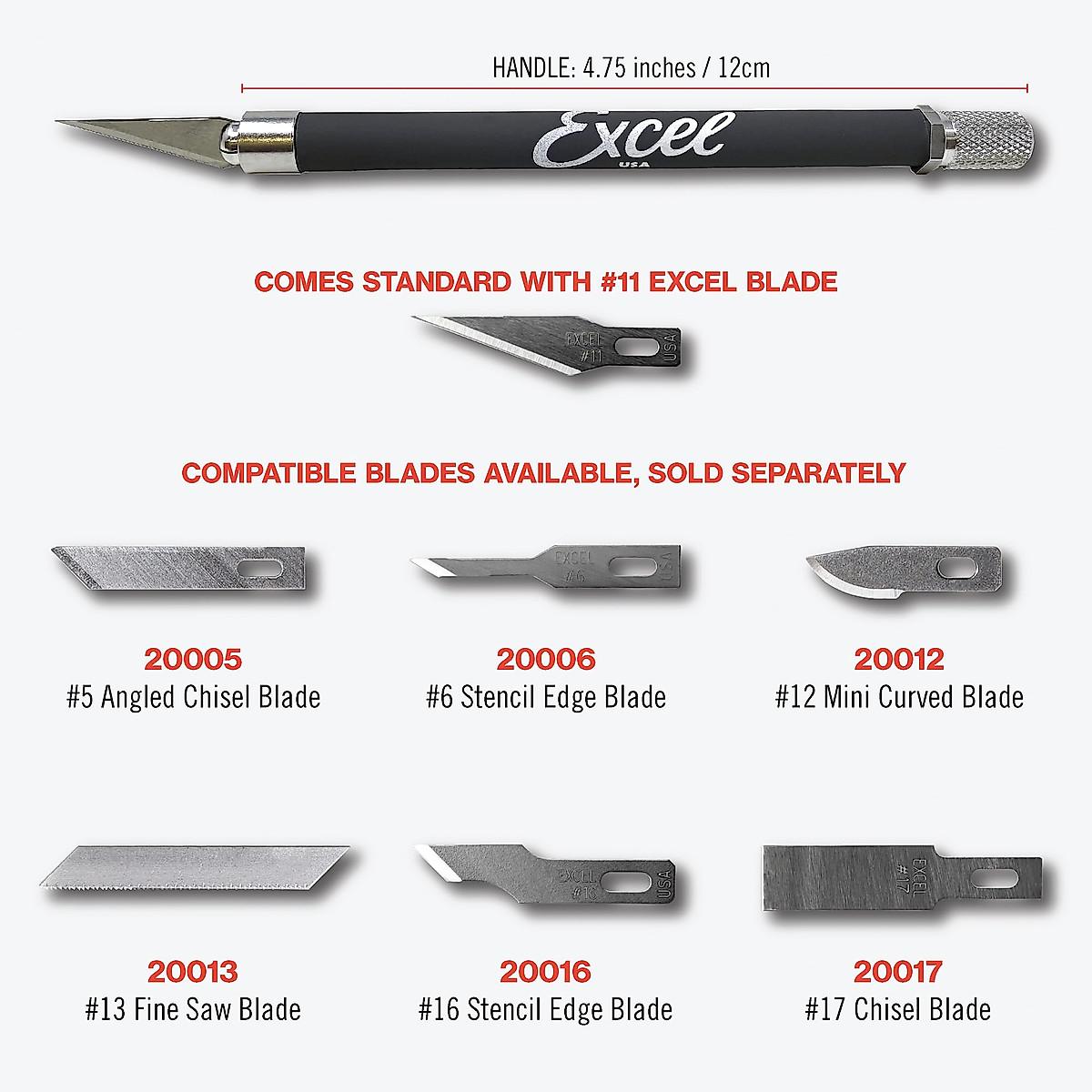 Excel Blades Soft Grip Craft Knife Set, Soft Grip Fine Point Angled Blades for Precision Cutting & Trimming, Multi-Purpose Hobby, Scrapbooking, Crafting Tools, Red, 2-Pack With 10 Replacement Blades