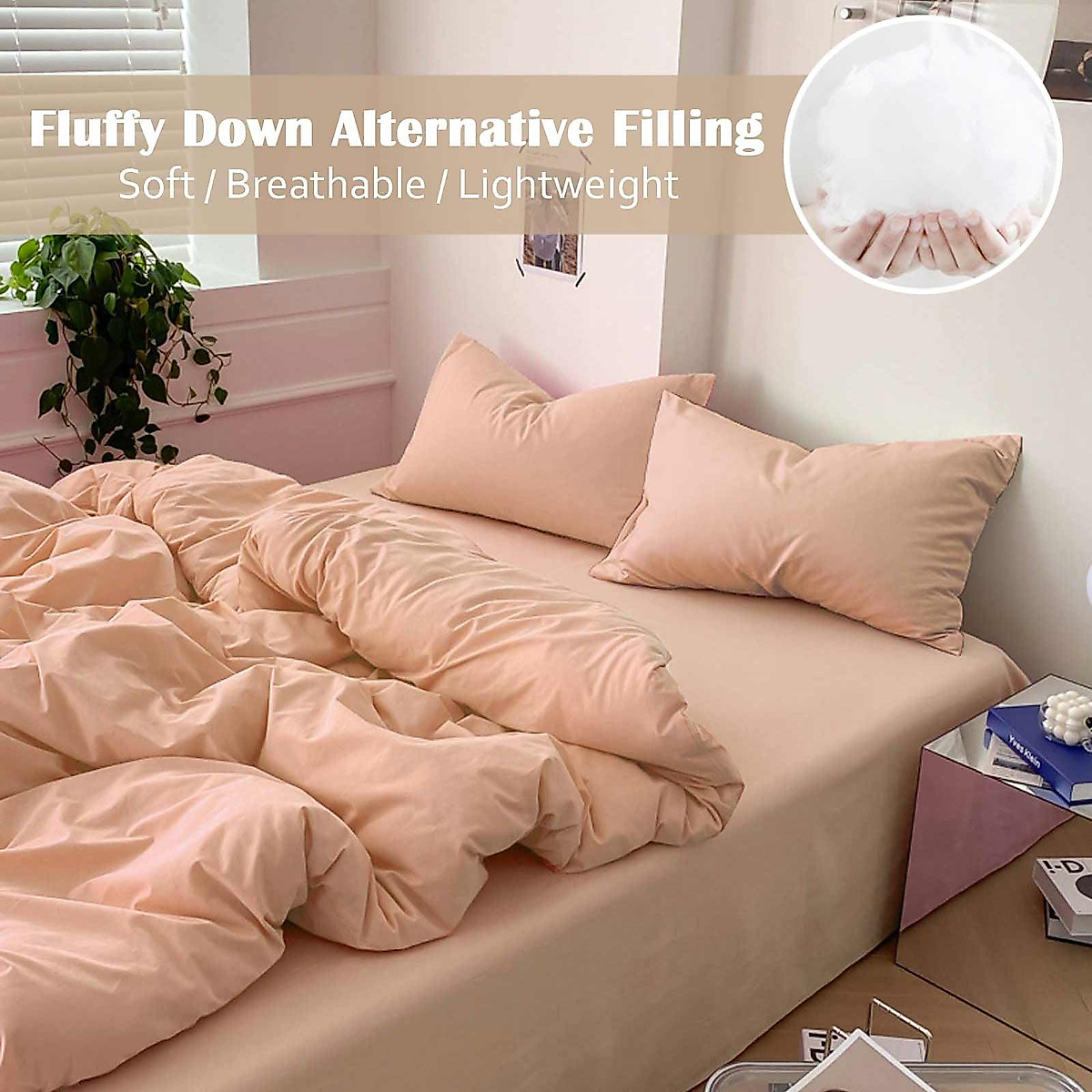 Nanko Peach Coral King Size Comforter Set, Soft Microfiber Down Alternative Duvet Insert, Modern Farmhouse Neutral Spring Decor Bedding Sets Bed in a Bag for Women Men Teen Girls, 104 x 90 inch 3pcs