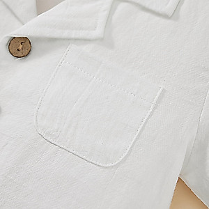 Baby Boy Clothes Set Toddler Summer Outfit Cotton Linen Short Sleeve T-Shirt Top Pocket Button-Down Shirt Short Set White