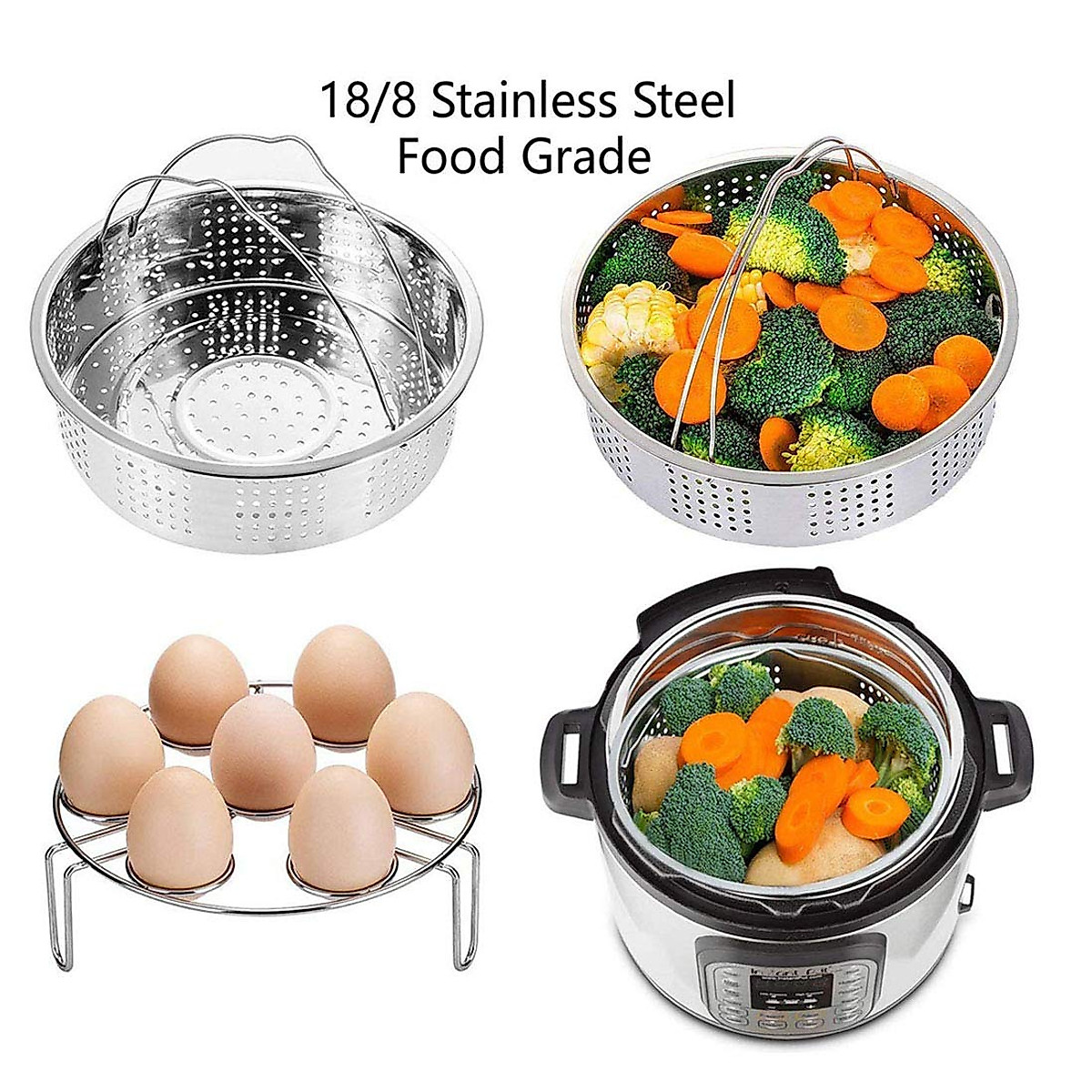 Steamer Basket, Egg Rack Holder, 7" Non-stick Springform Cake Pan, 50 Pcs Cake Paper for Instant Pot Accessories, Vegetable Food Steamer Rack. Fit Pot 5,6,8 qt Pressure