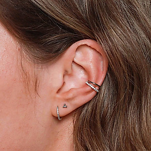 6 Pairs White Gold Small Stud Earrings Set,Dainty Hypoallergenic Cubic Zirconia Sterling Silver Cartilage Post Earring Tiny Ball Heart Butterfly Flower Stud Earrings for Women